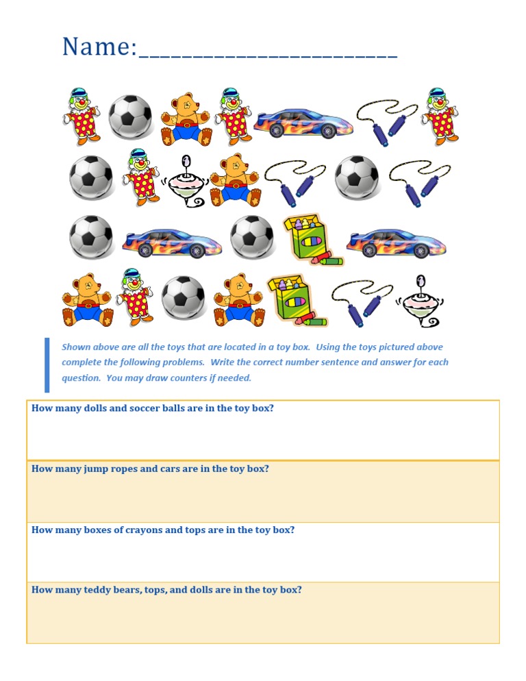 Toy Box Math Problems for Kids | PDF