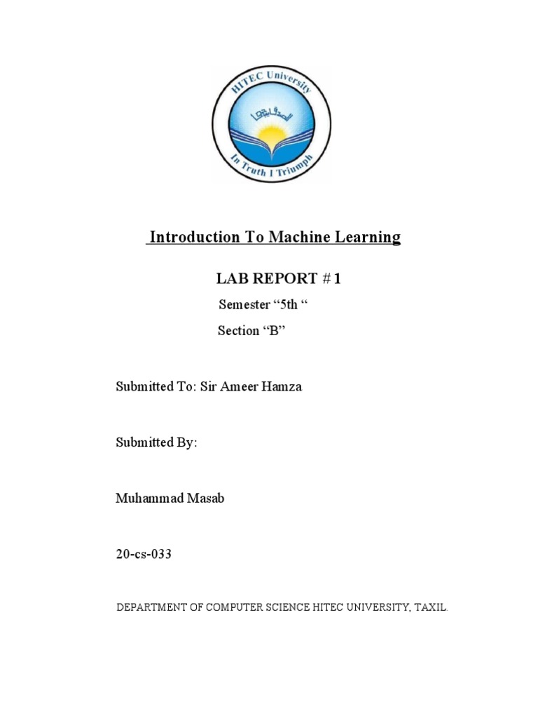 Machine Learning Lab Report Introduction To Python Concepts For Machine Learning Pdf Python 