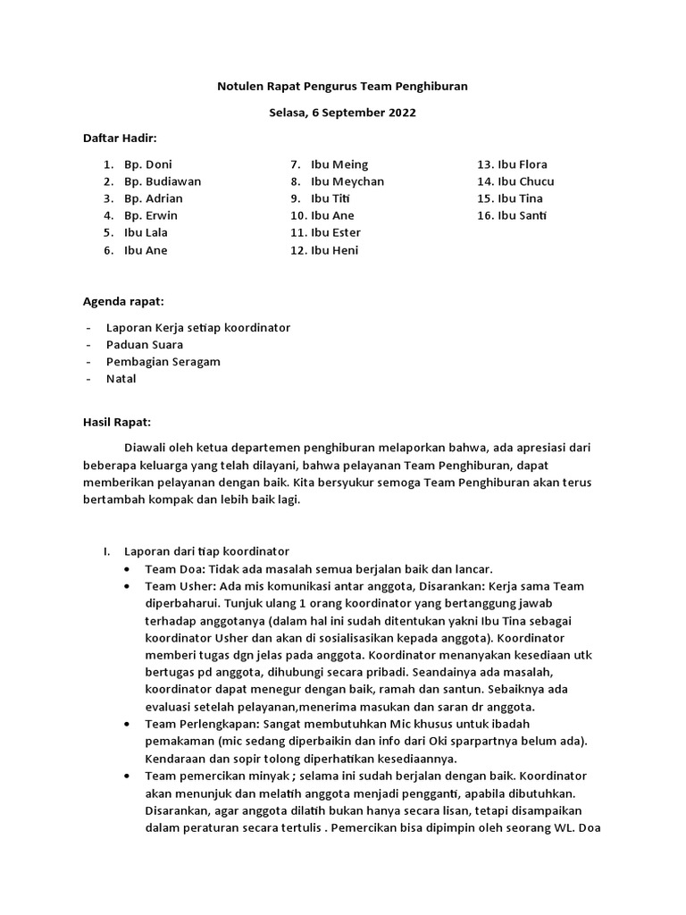 Notulen Rapat Pengurus | PDF