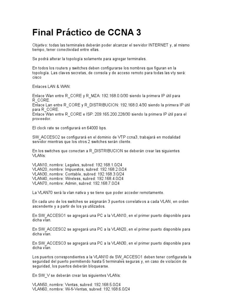 Final Practico CCNA3 Log | PDF | Enrutador (Computación) | Dirección IP