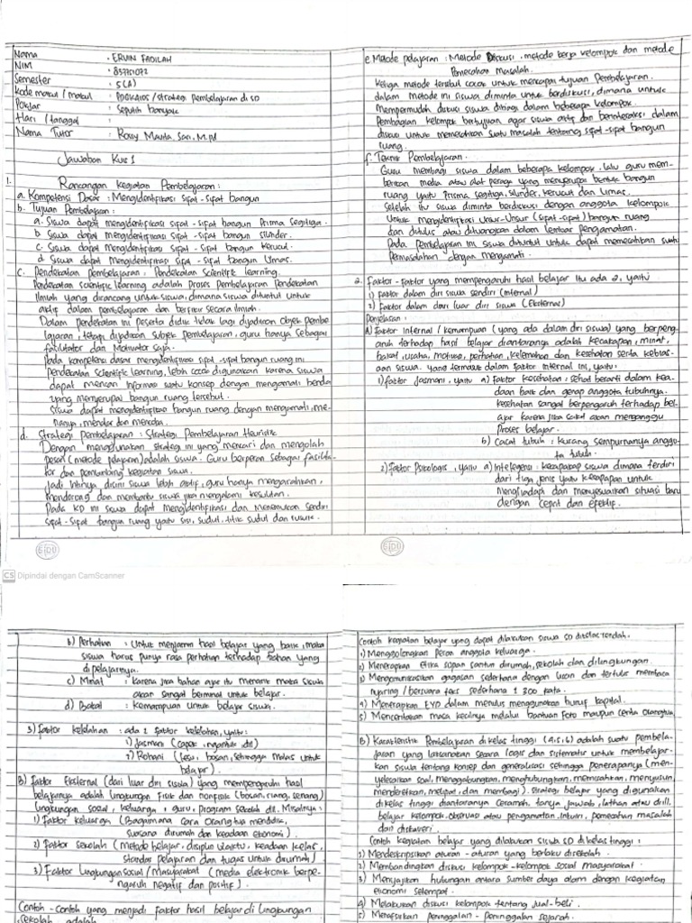 Jawaban Kuis 1 Strategi Pembelajaran Di SD | PDF