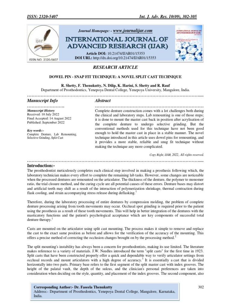 Dowel Pin - Snap Fit Technique: A Novel Split Cast Technique | PDF ...