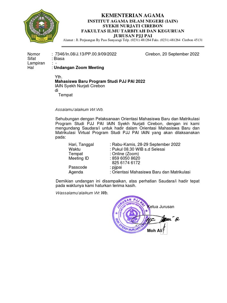 Undangan Orientasi Mahasiswa PJJ PAI | PDF