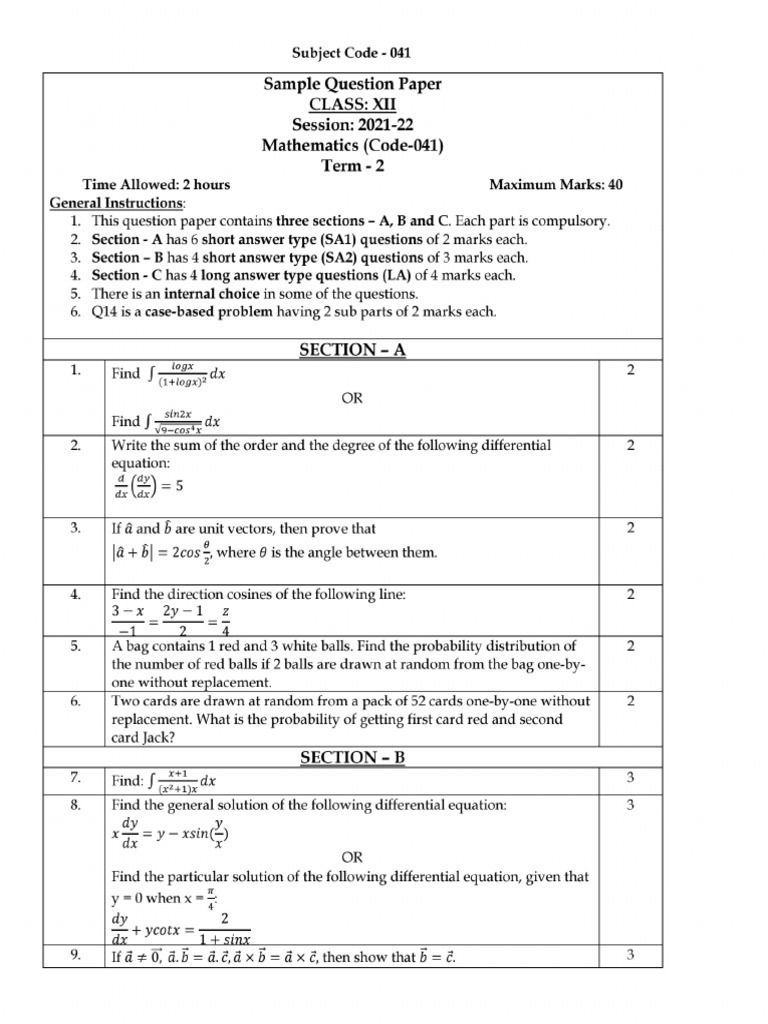 Maths Sample Paper Cbse | PDF