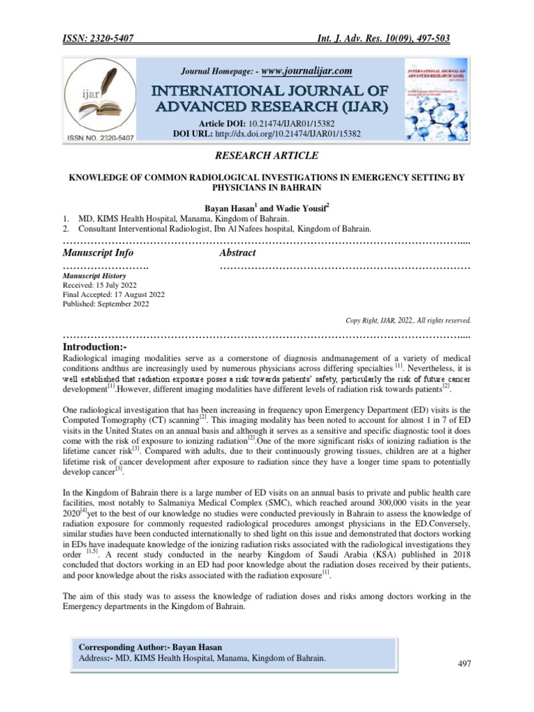 Knowledge of Common Radiological Investigations in Emergency Setting by ...