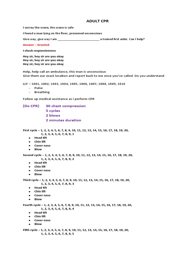 A Detailed Account of Administering Adult CPR and Rescue Breathing | PDF | Cardiopulmonary ...
