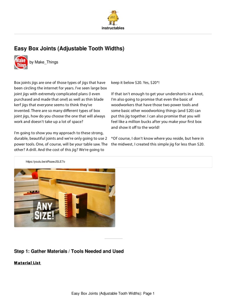 Easy Box Joints Adjustable Tooth Widths | PDF | Manufactured Goods ...