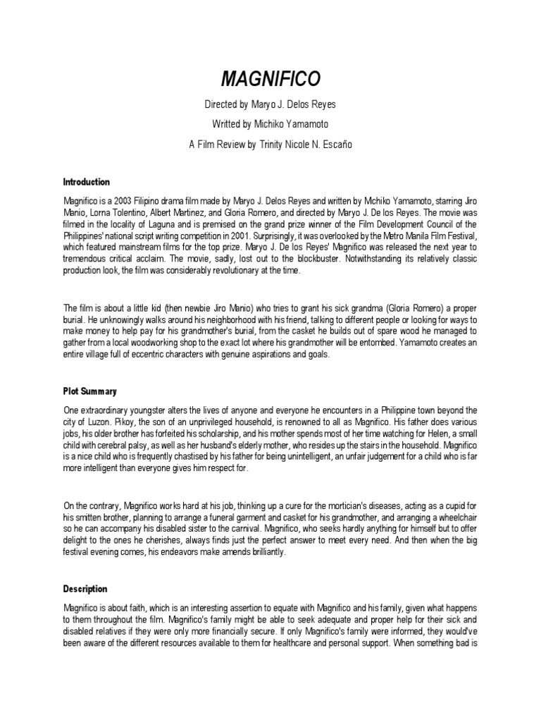 MAGNIFICO - Film Review | PDF | Mystery, Thriller & Crime Fiction