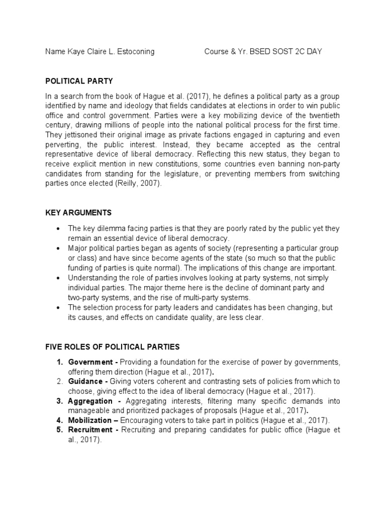 Political Part and Party System | PDF
