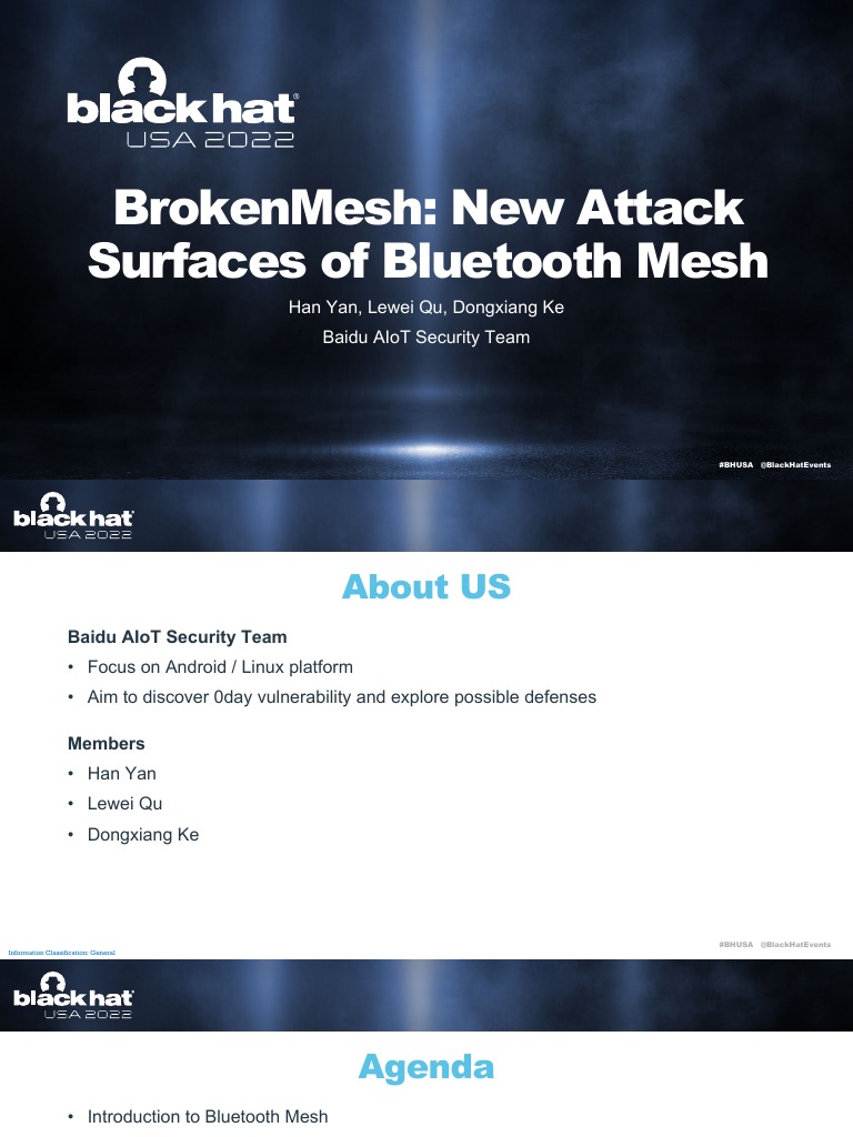 US-22-Yan-BrokenMesh-New-Attack-Surfaces-of-Bluetooth-Mesh | PDF | Computer Network | Bluetooth