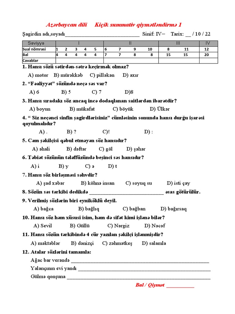 4-Sinif Az-Dili KSQ 1 | PDF