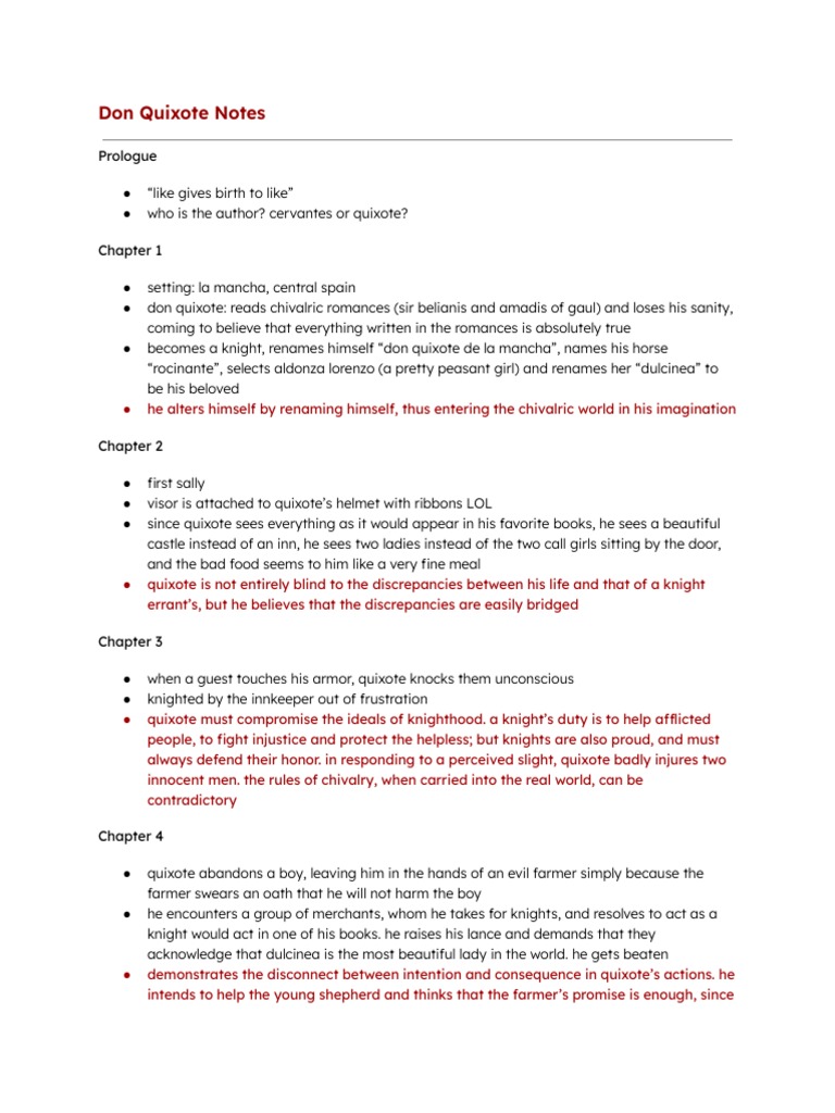 Don Quixote Notes | PDF | Don Quixote
