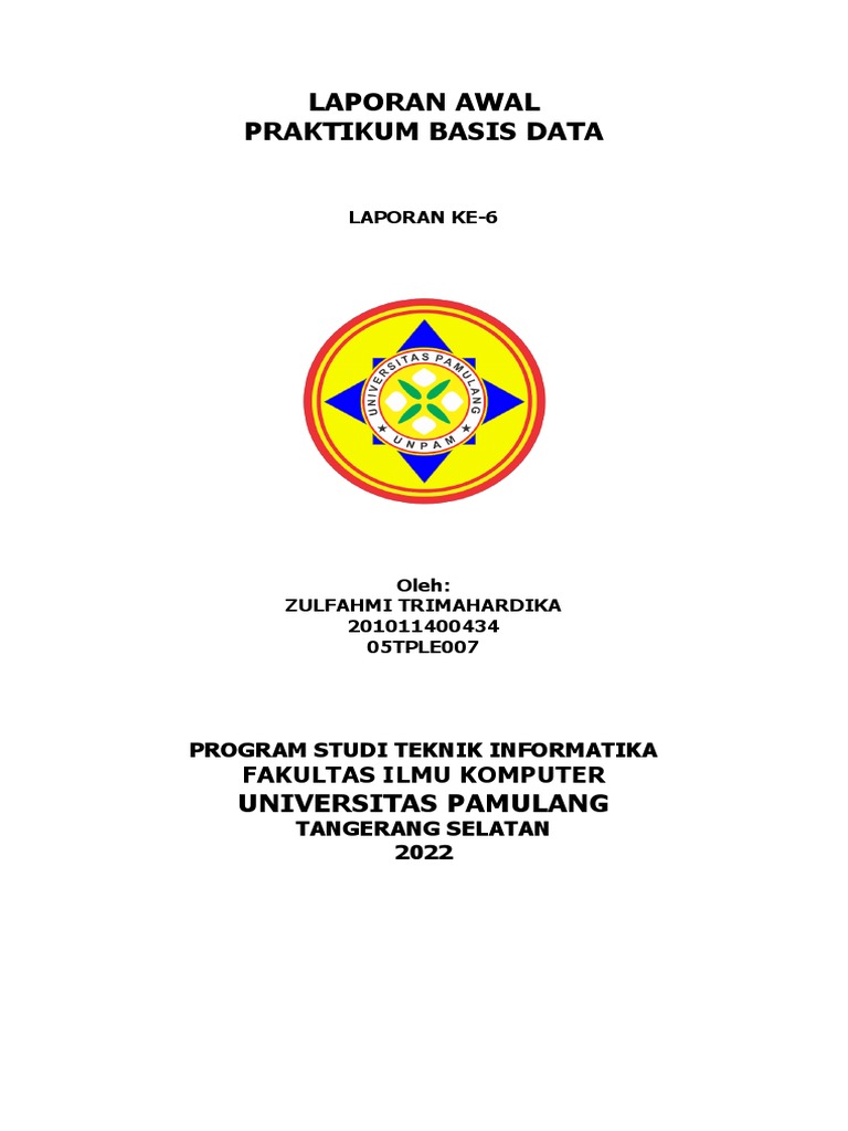 Laporan Awal Pertemuan 6 - Praktikum Basis Data | PDF