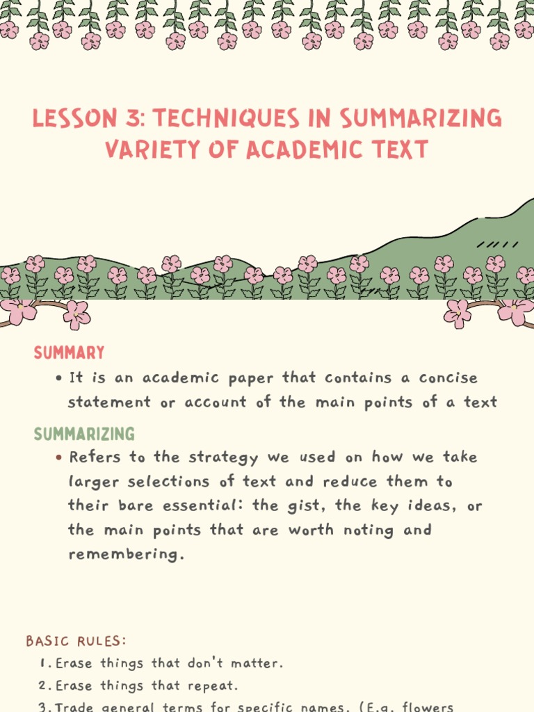 Techniques for Summarizing Academic Texts | PDF | Language Arts ...