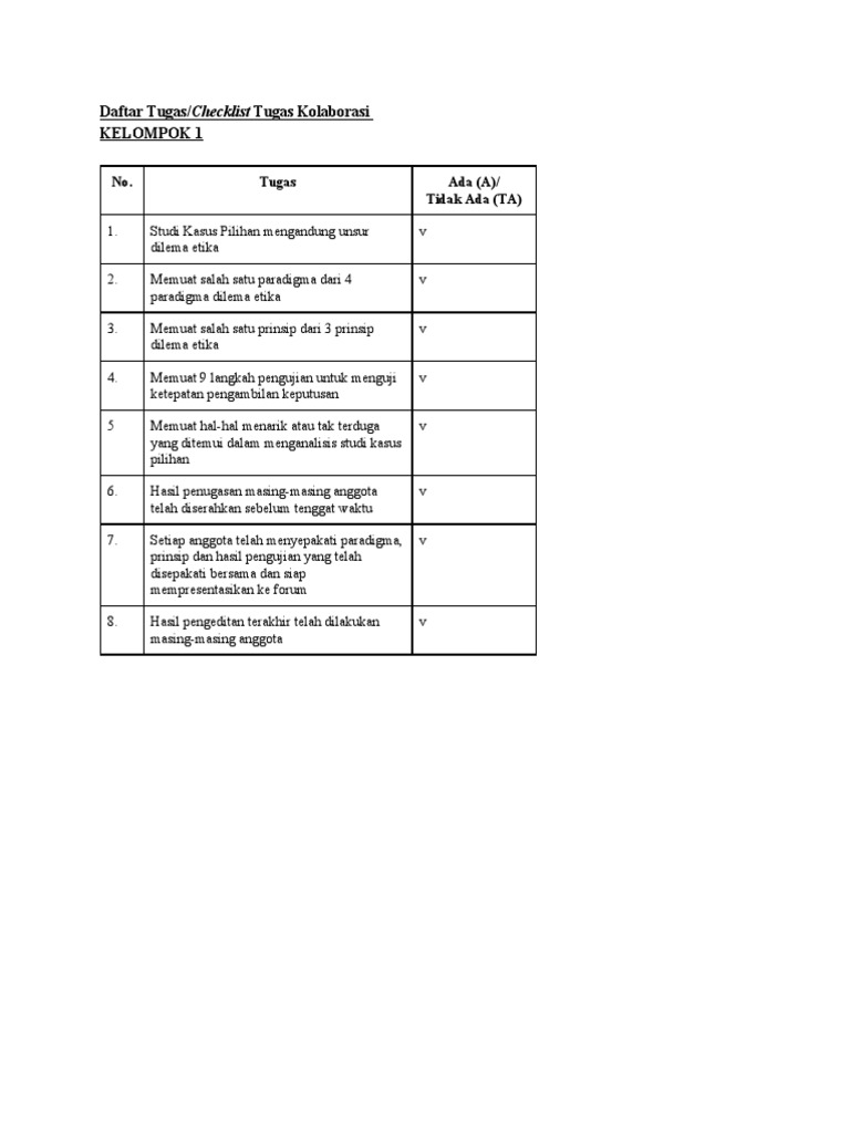 Daftar Tugas - Checklist Tugas Kolaborasi | PDF