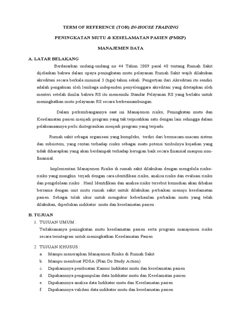 Pelatihan PMKP & Manajemen Data RS | PDF