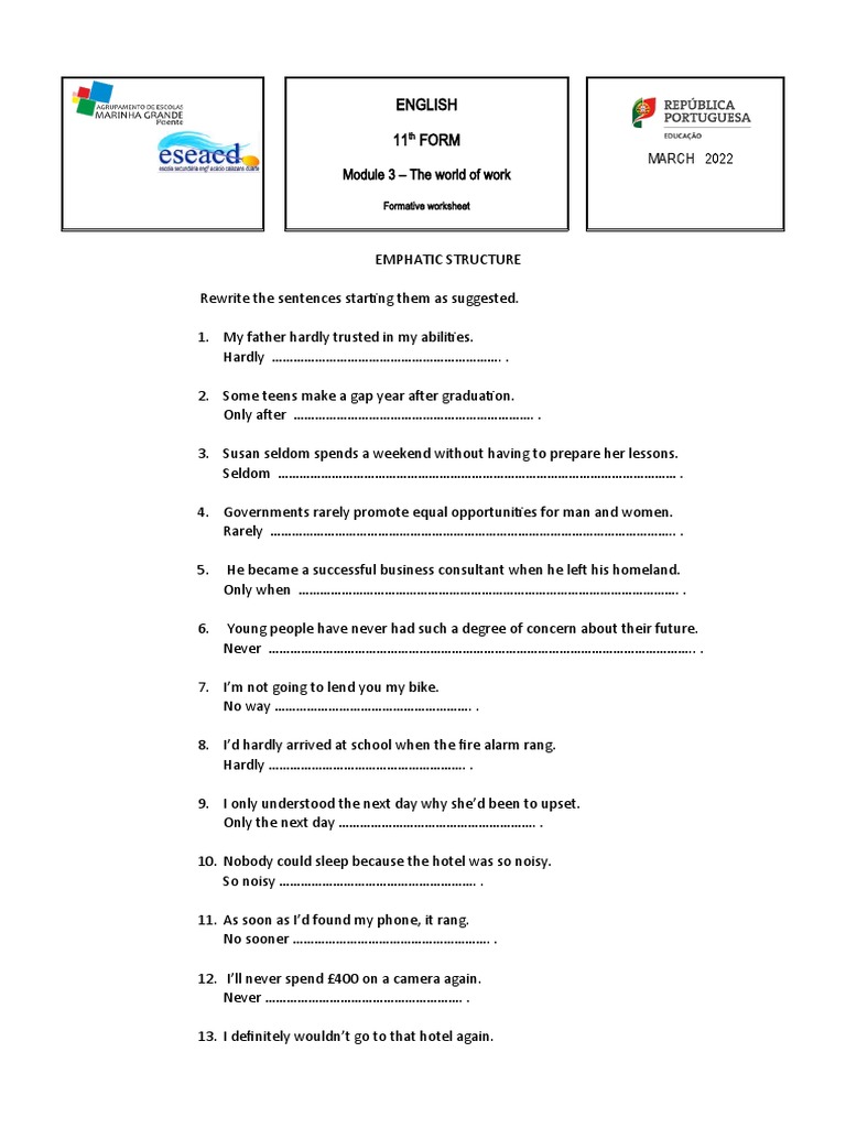 Worksheet - Emphatic Structure | PDF