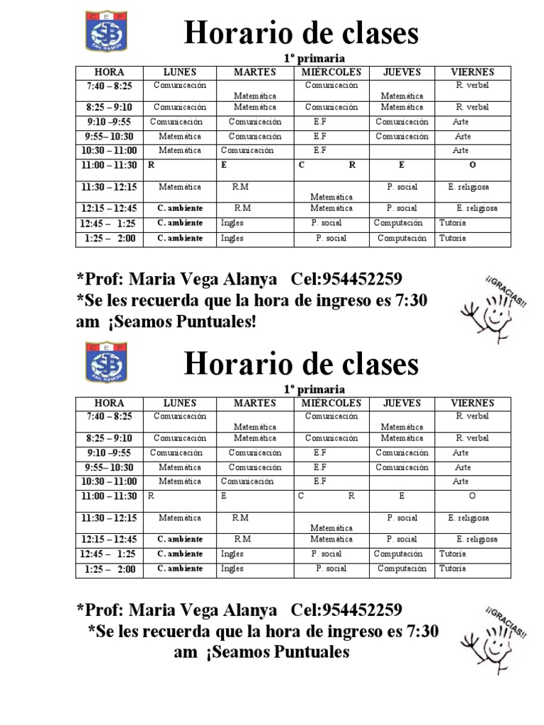 Horario de Clases S.B | PDF