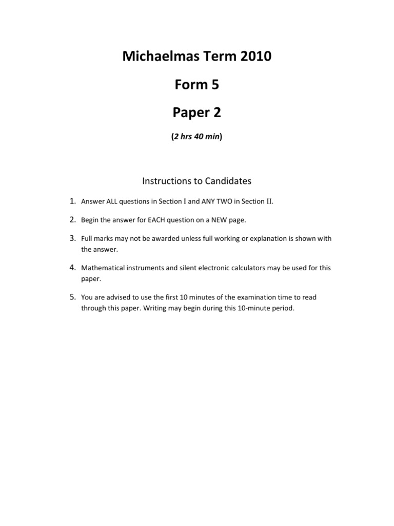 Form 5 Mathematics Past Papers Guide | PDF