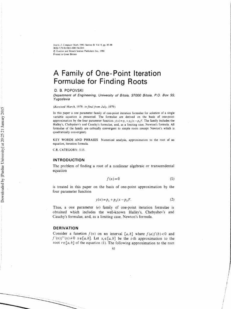 A Family of One-Point Iteration Formulae For Finding Roots | PDF ...