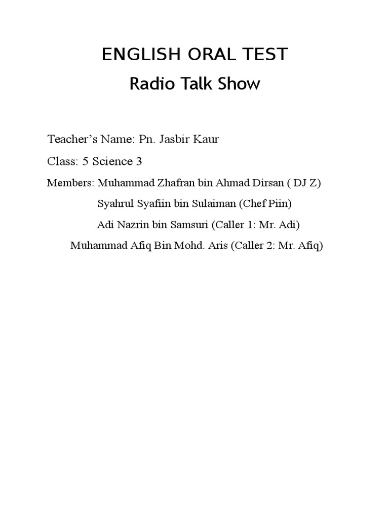 English Oral Test Example SPM | PDF | Cooking | Home