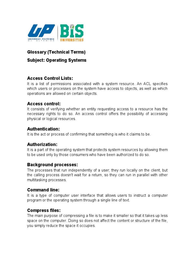 Operating Systems Glossary | PDF | Operating System | Computer Data Storage
