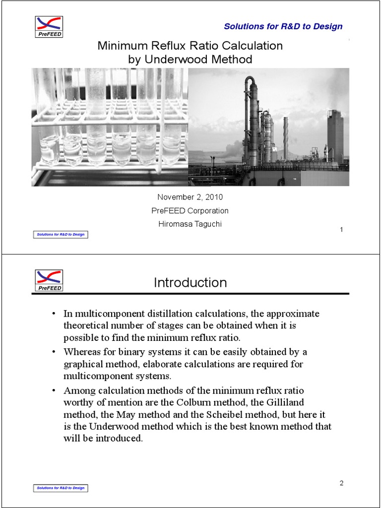 Minimum Reflux Ratio Calculation by Underwood Method: Solutions For R&D To Design | PDF ...