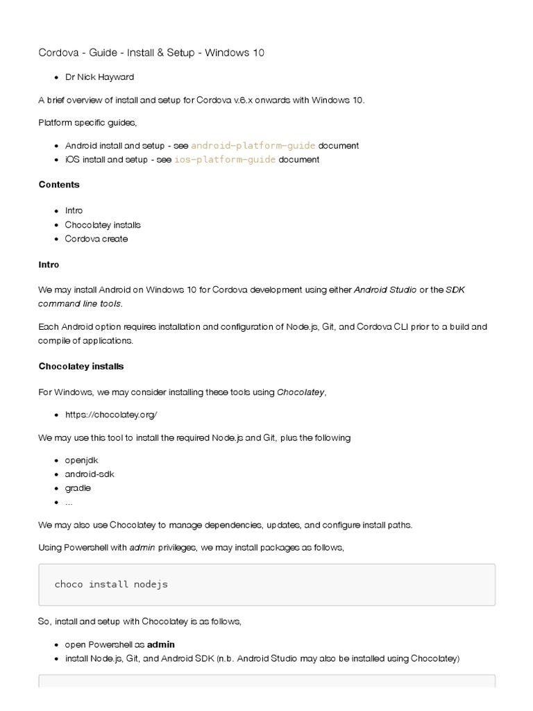 Cordova Win10 Androidsdk Setup | PDF