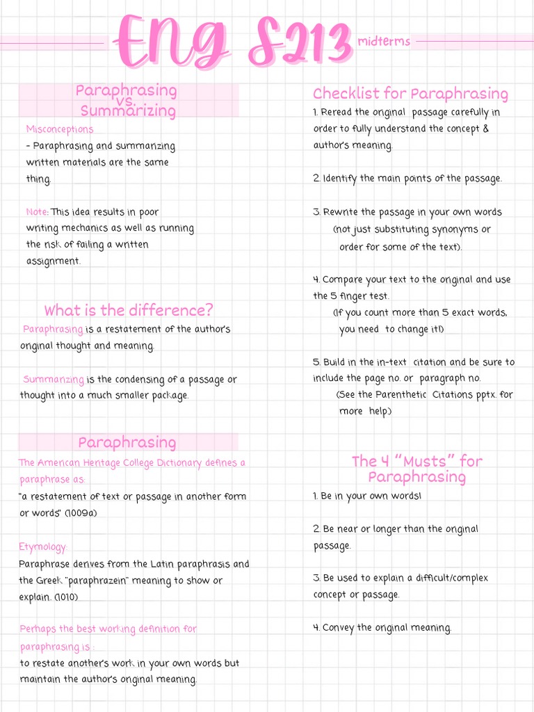 Paraphrasing vs. Summarizing Guide | PDF | Foreign Language Studies ...