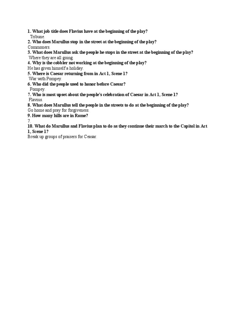 Julius Caesar One Mark Question Answers | PDF