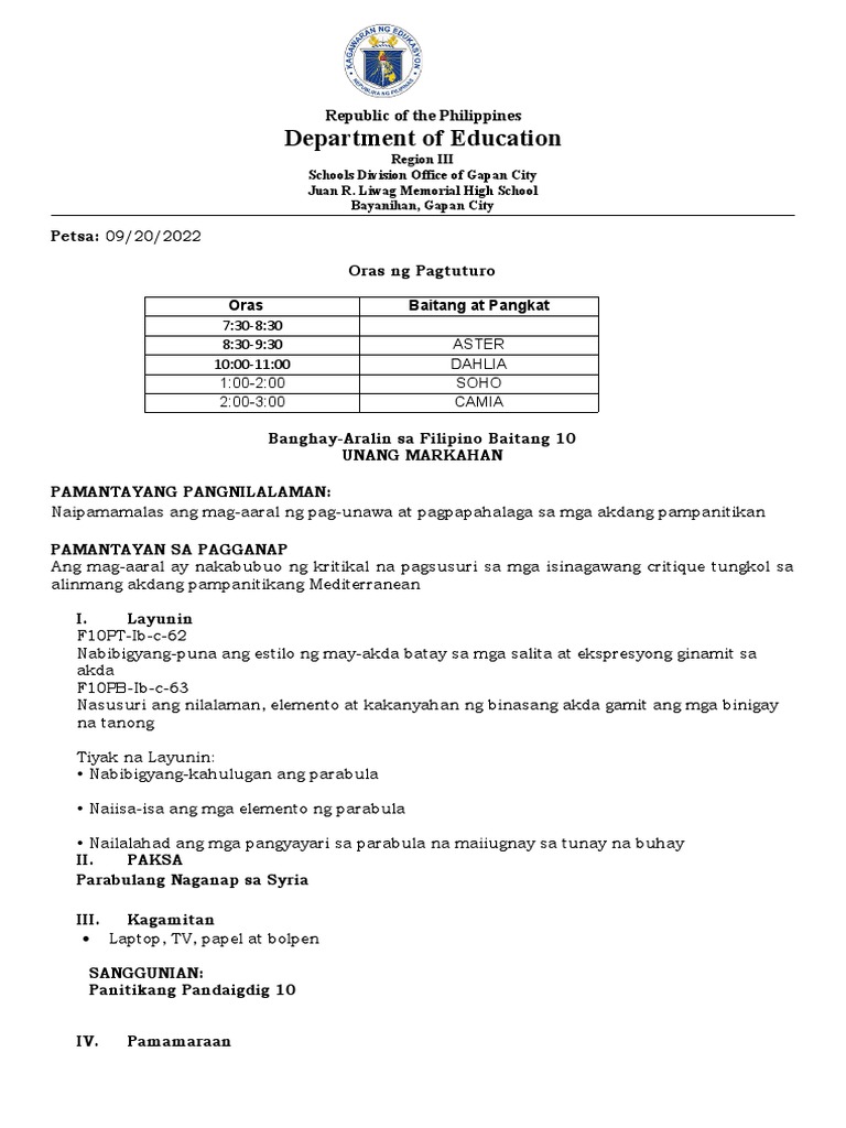 Q1 Fil 10 Week 3 Day 3 | PDF