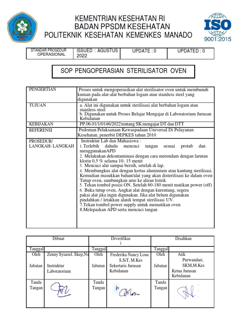 SOP Pengoperasian Oven Sterilisator | PDF | Pengembangan Diri ...