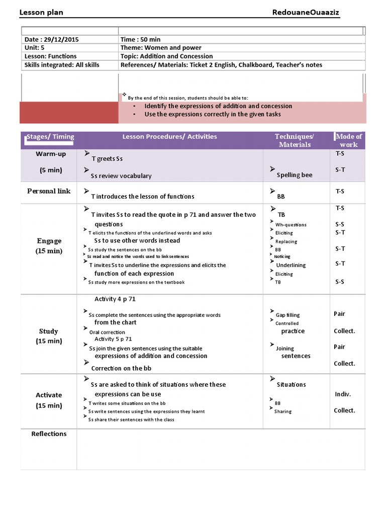 2 Bac Women and Power Functions Addition and Concession | PDF ...