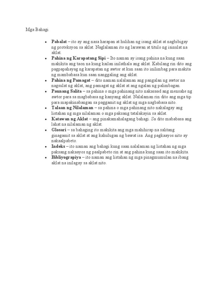 Mga Bahagi NG Aklat | PDF