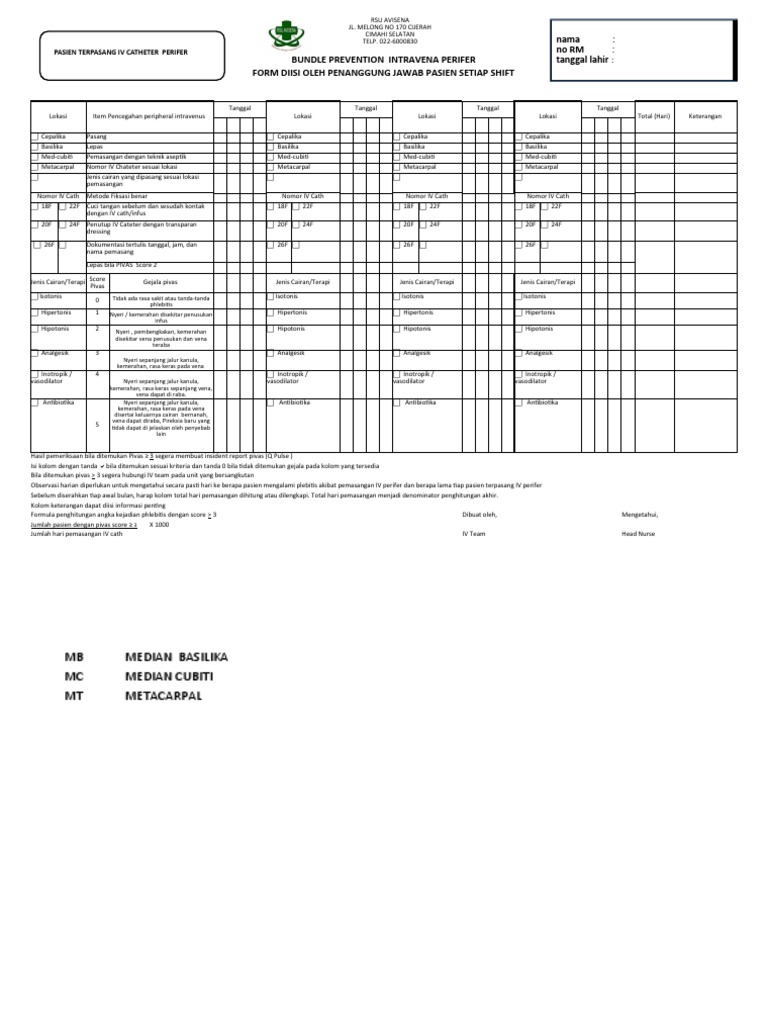 Form Phlebitis | PDF
