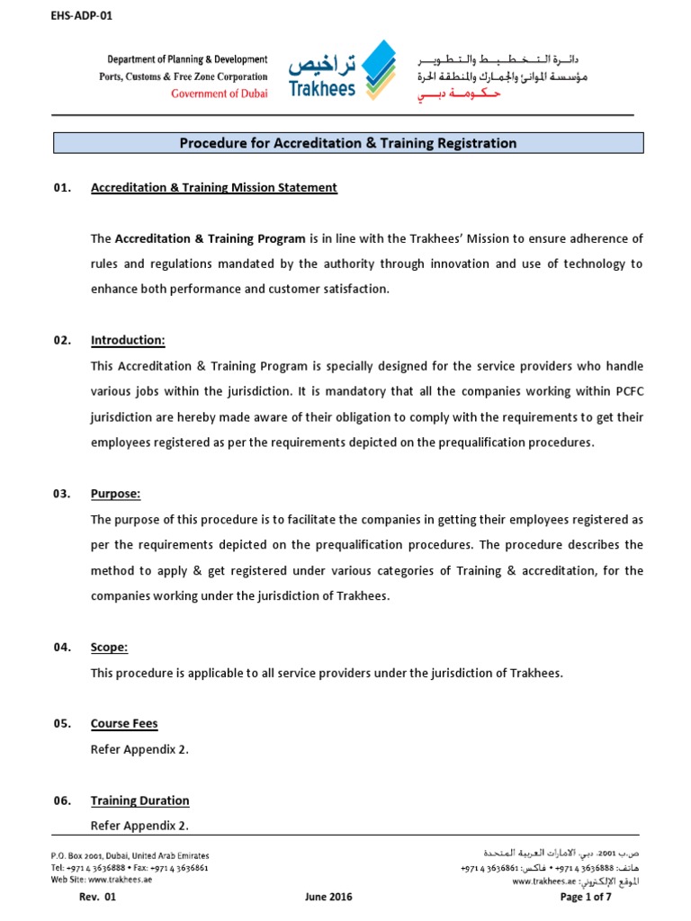 EHS-ADP-01 Client Procedure For Accreditation Training, Rev. 01, Jun16 ...