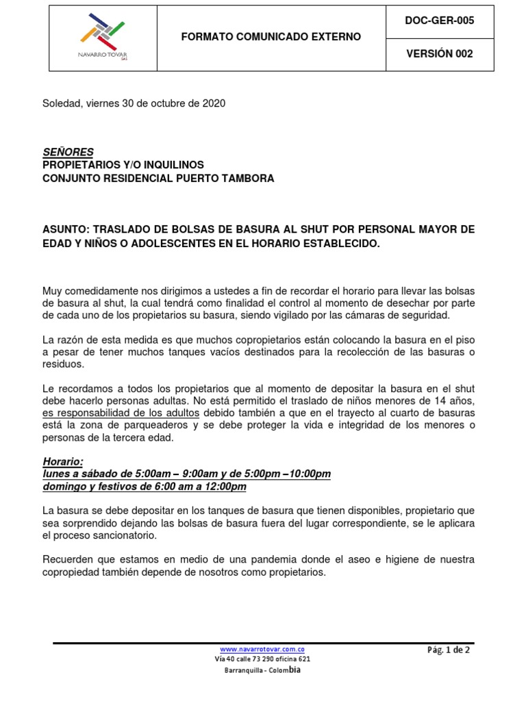 Comunicado Shut de Basura 002 | PDF