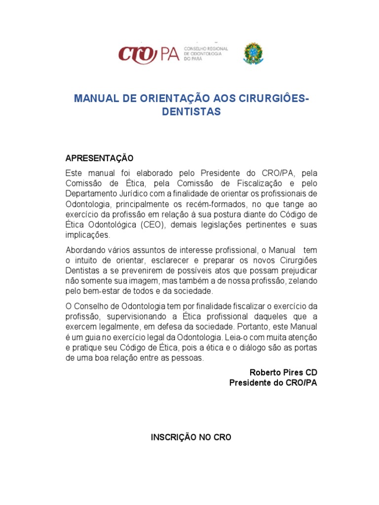 Manual de Orientacao Cro-Pa | PDF | Odontologia | Dentista