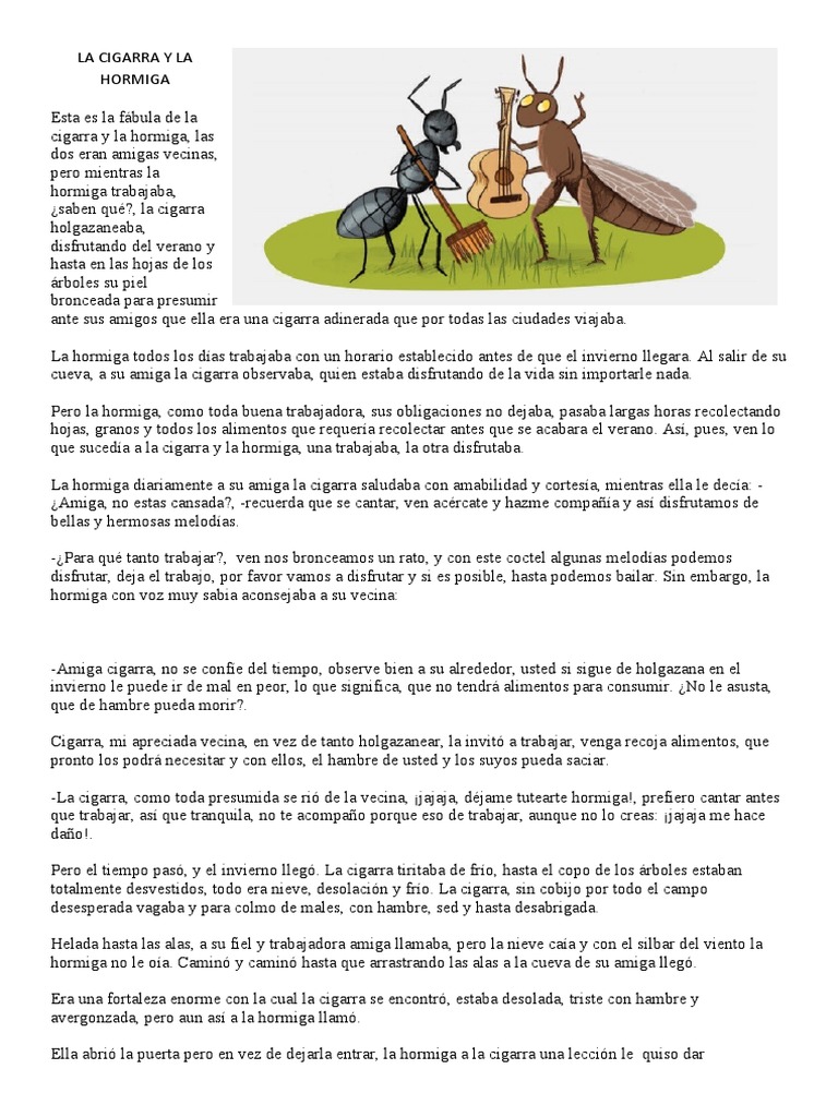 La fábula de la cigarra y la hormiga | PDF | Poesía