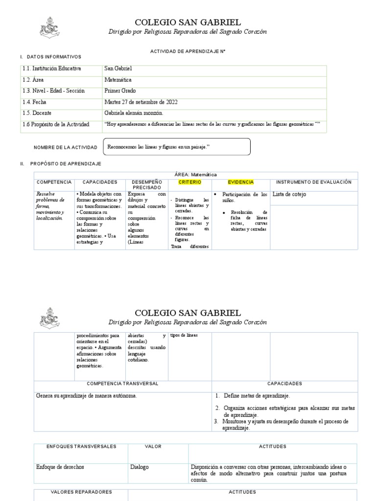 Sesion de Aprendizaje de Lineas Abiertas y Cerradas Primer Grado | PDF ...