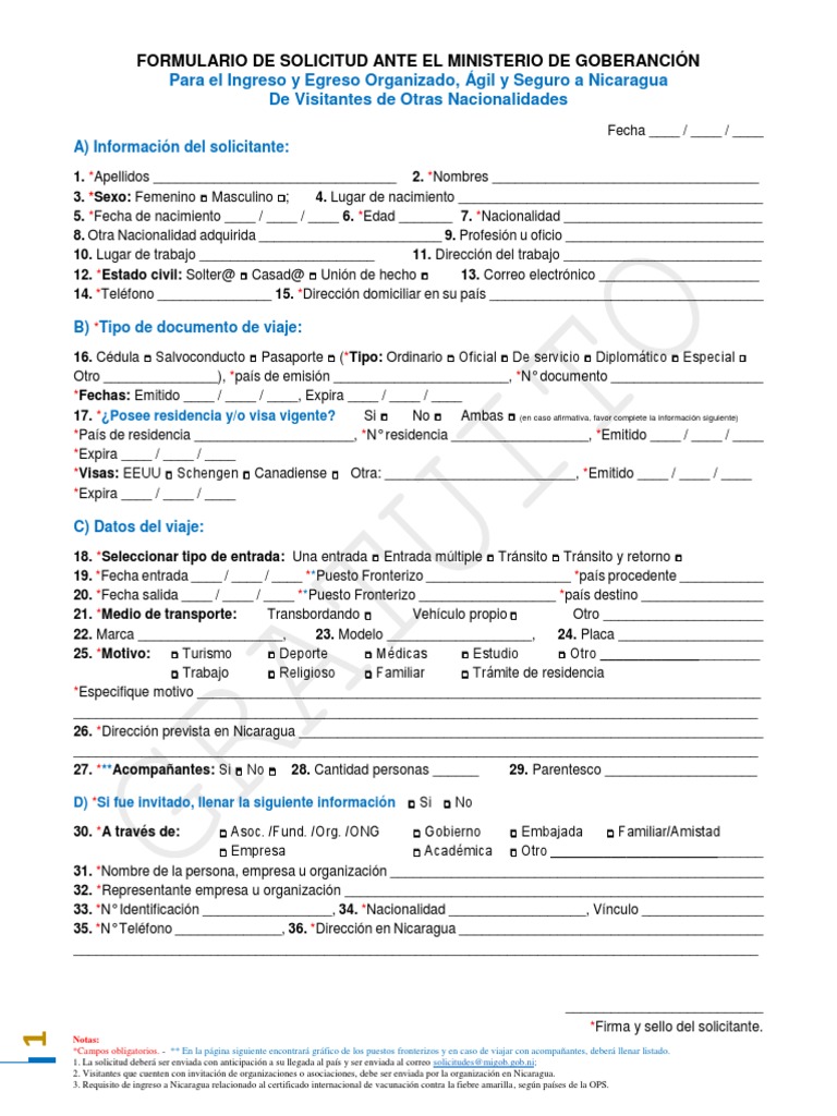 Formulario de Hoja de Solicitud de Ingreso Ante El Migob | PDF | Visa ...
