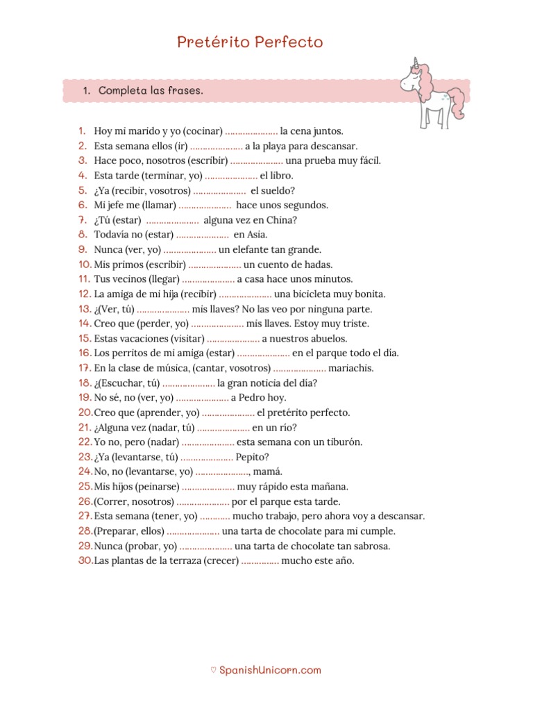 Pretérito Perfecto Ejercicios 1 | PDF