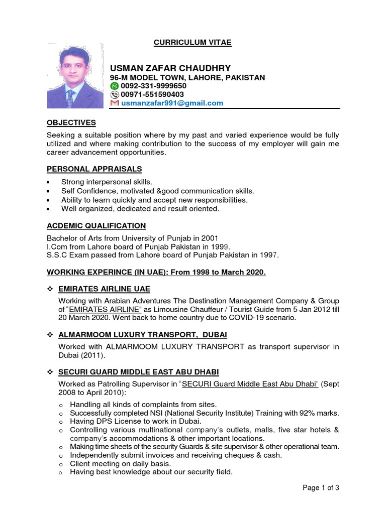 CV USMAN Zafar 2021 | PDF | United Arab Emirates | Retail
