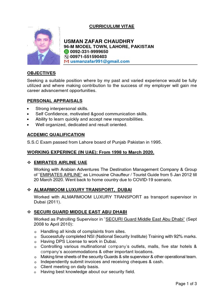 CV USMAN Zafar 2021 | PDF | United Arab Emirates | Retail