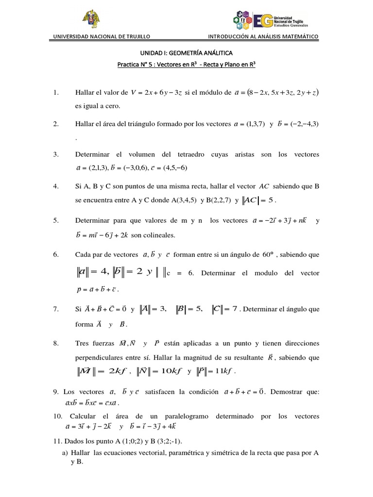 Practica #5 Vectores, Rectas y Planos en R3 | PDF | Geometria plana) | Vector Euclidiano