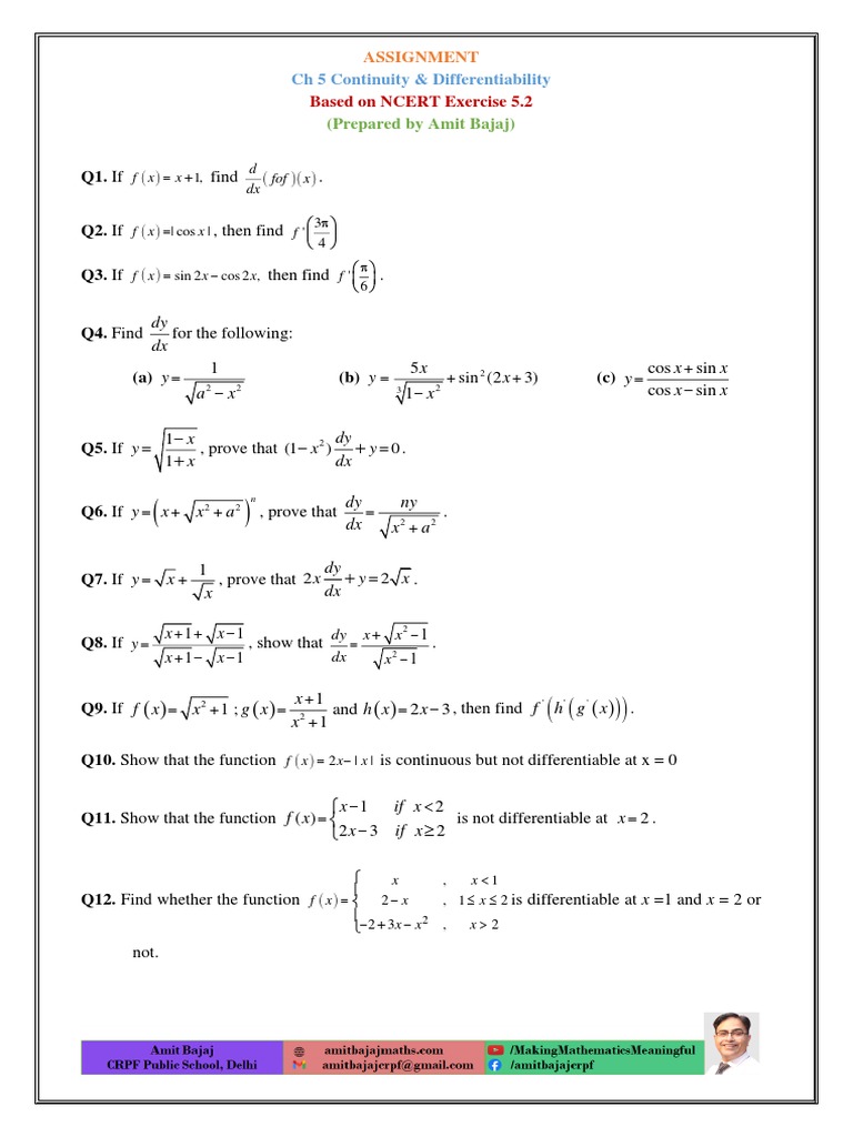 Ex 5.2 XII Maths Assignment | PDF