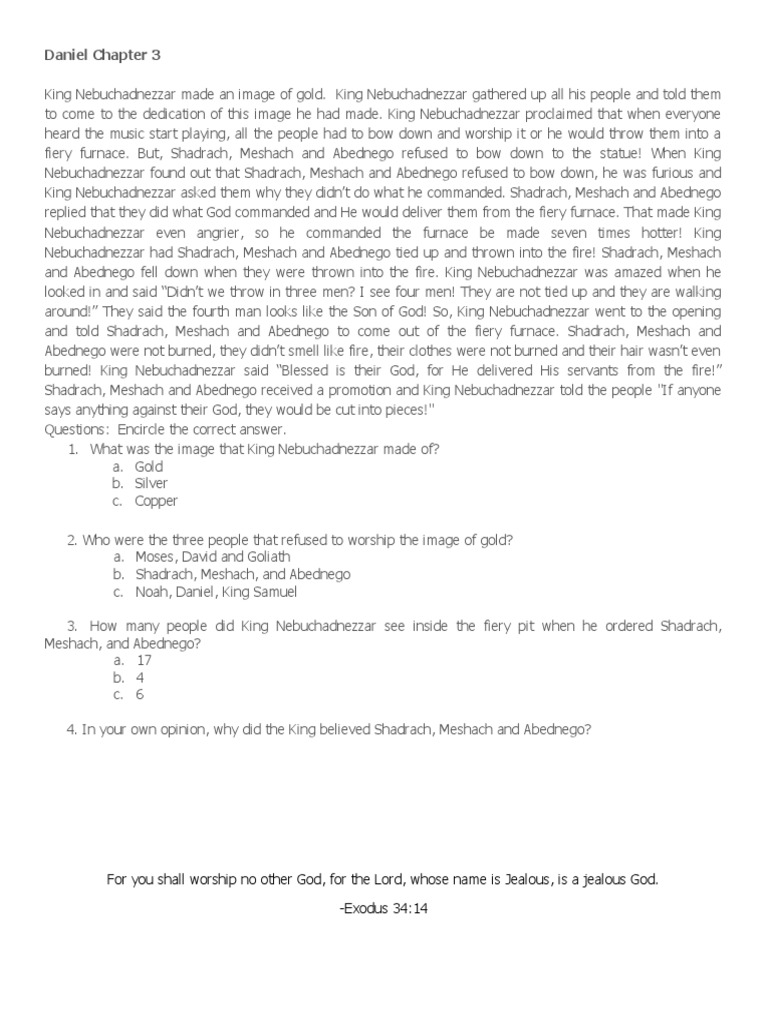 Daniel Chapter 3 | PDF | Shadrach, Meshach, And Abednego | Torah Books