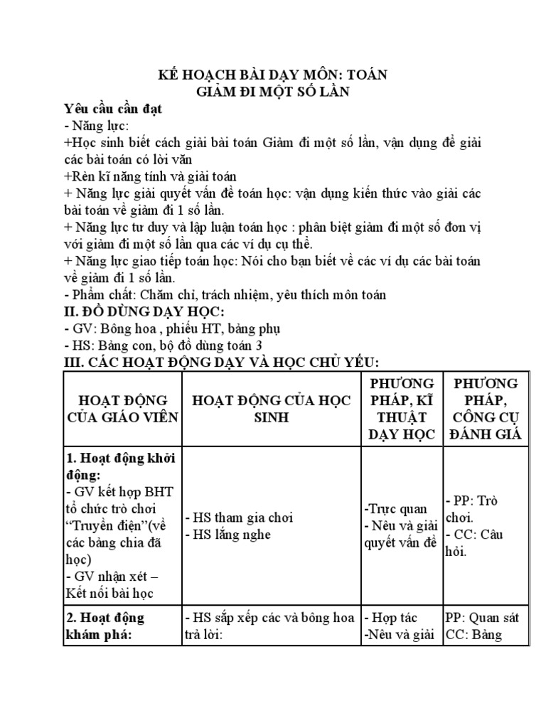 Ke Hoach Bai Day Mon Toan | PDF