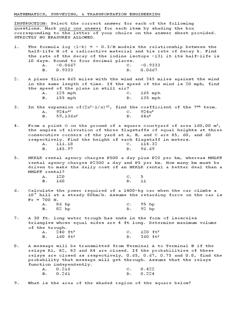 Math and Engineering Problem Set | PDF | Teaching Methods & Materials