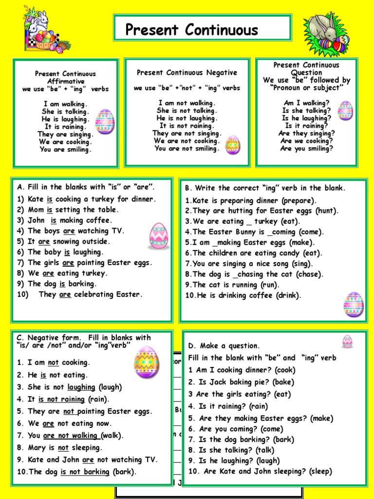 Present Continuous Worksheet | PDF